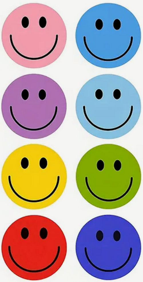 Smiley Face Stickers - Assorted - Roll of 50's
