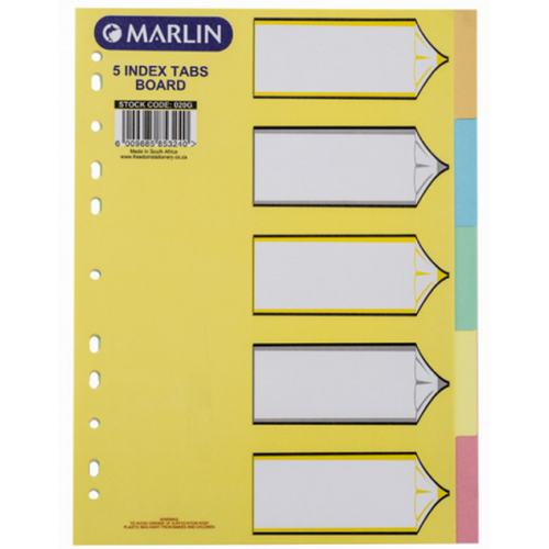 Marlin File dividers / indexes 160gsm Pastel Board: 5 position